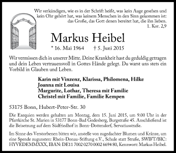 Traueranzeigen von Markus Heibel | ga.trauer.de
