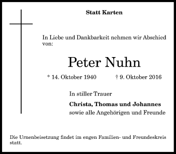 Traueranzeigen von Peter Nuhn | ga.trauer.de