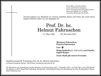 Traueranzeigen von Helmut Fahrnschon | ga.trauer.de
