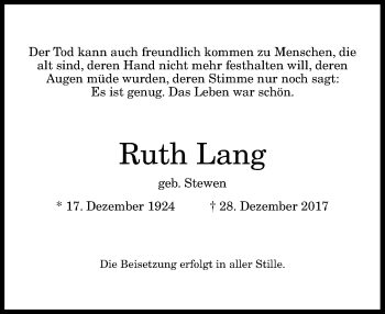 Traueranzeigen von Ruth Lang | GA-Trauer.de