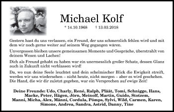 Traueranzeigen von Michael Kolf | ga.trauer.de
