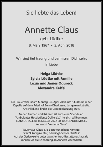 Traueranzeigen von Annette Claus | ga.trauer.de