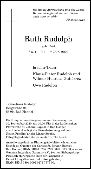 Traueranzeigen von Ruth Rudolph | ga.trauer.de