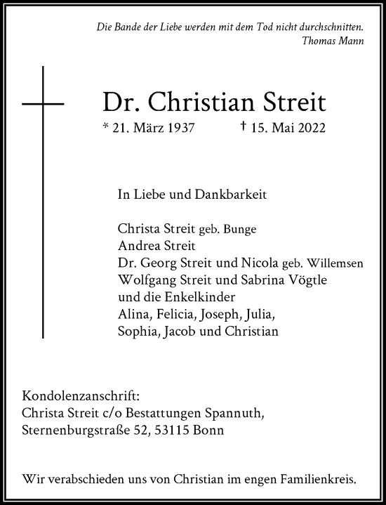 Traueranzeigen von Christian Streit | ga.trauer.de