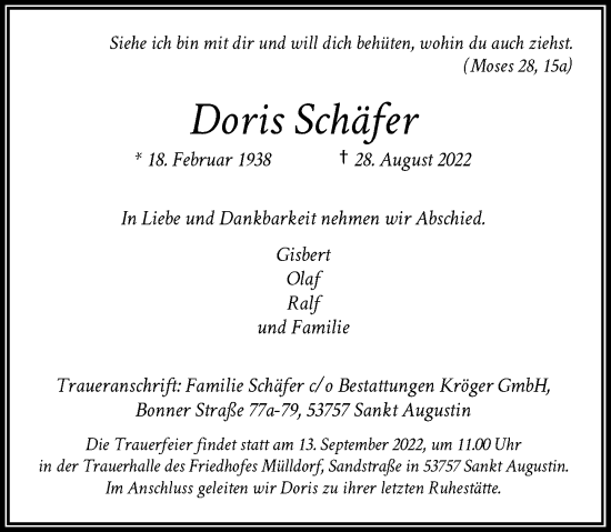 Traueranzeigen von Doris Schäfer | ga.trauer.de
