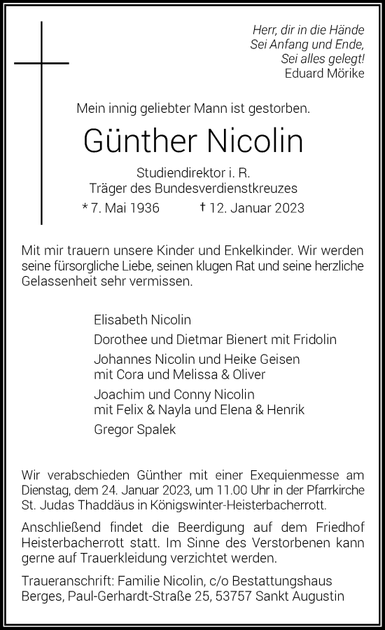 Traueranzeigen von Günther Nicolin | ga.trauer.de