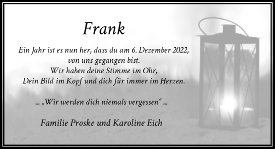 Traueranzeigen von Frank Proske | ga.trauer.de