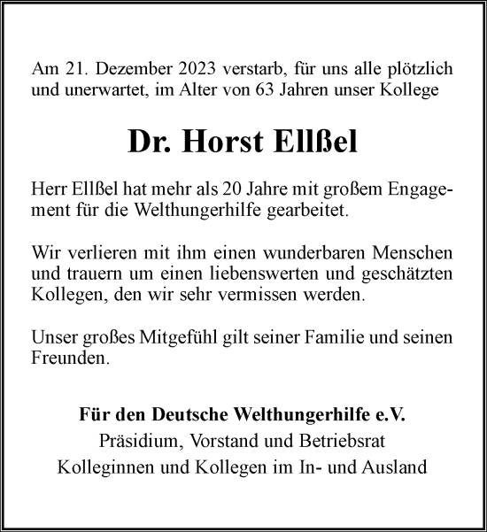 Traueranzeigen von Horst Ellßel | ga.trauer.de