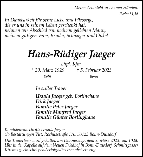 Traueranzeigen von Hans-Rüdiger Jaeger | ga.trauer.de