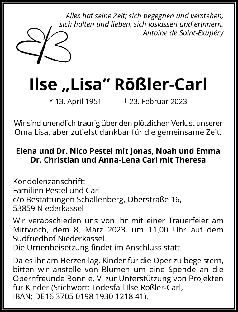 Traueranzeigen von Ilse Rößler-Carl | GA-Trauer.de