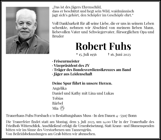 Traueranzeigen von Robert Fuhs | ga.trauer.de