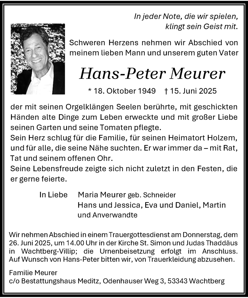Traueranzeigen von Hans-Peter Meurer | ga.trauer.de