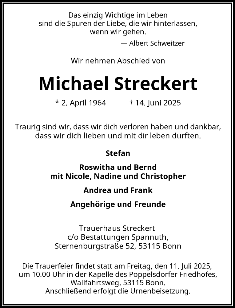 Traueranzeigen von Michael Streckert | ga.trauer.de