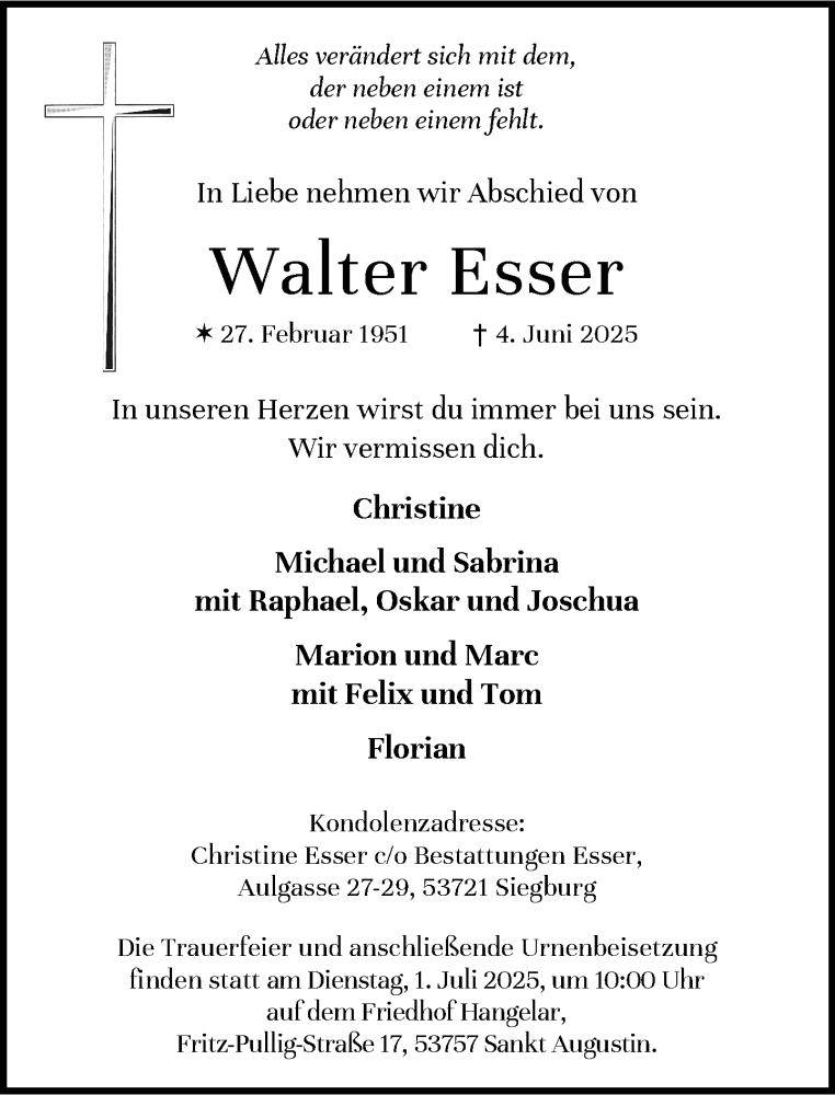 Traueranzeigen von Walter Esser | ga.trauer.de