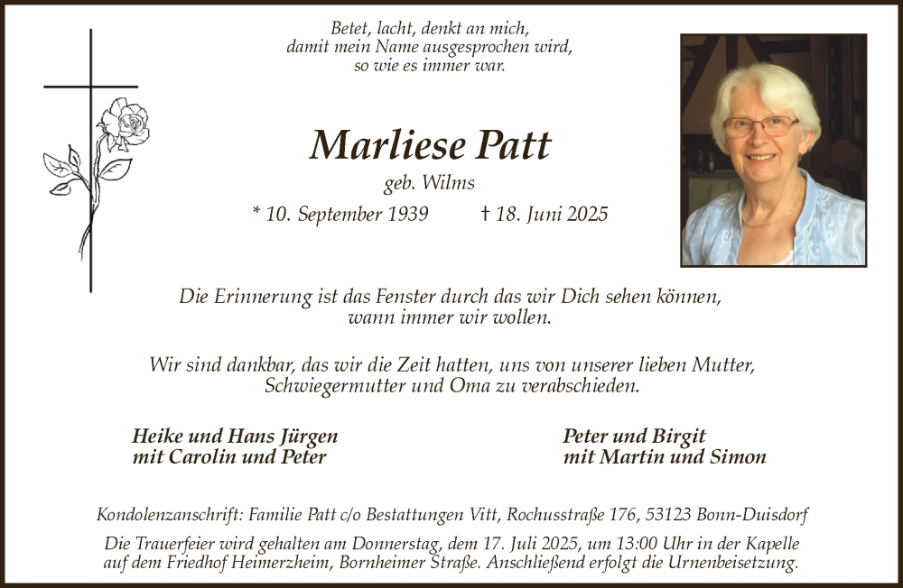 Traueranzeigen von Marliese Patt | ga.trauer.de
